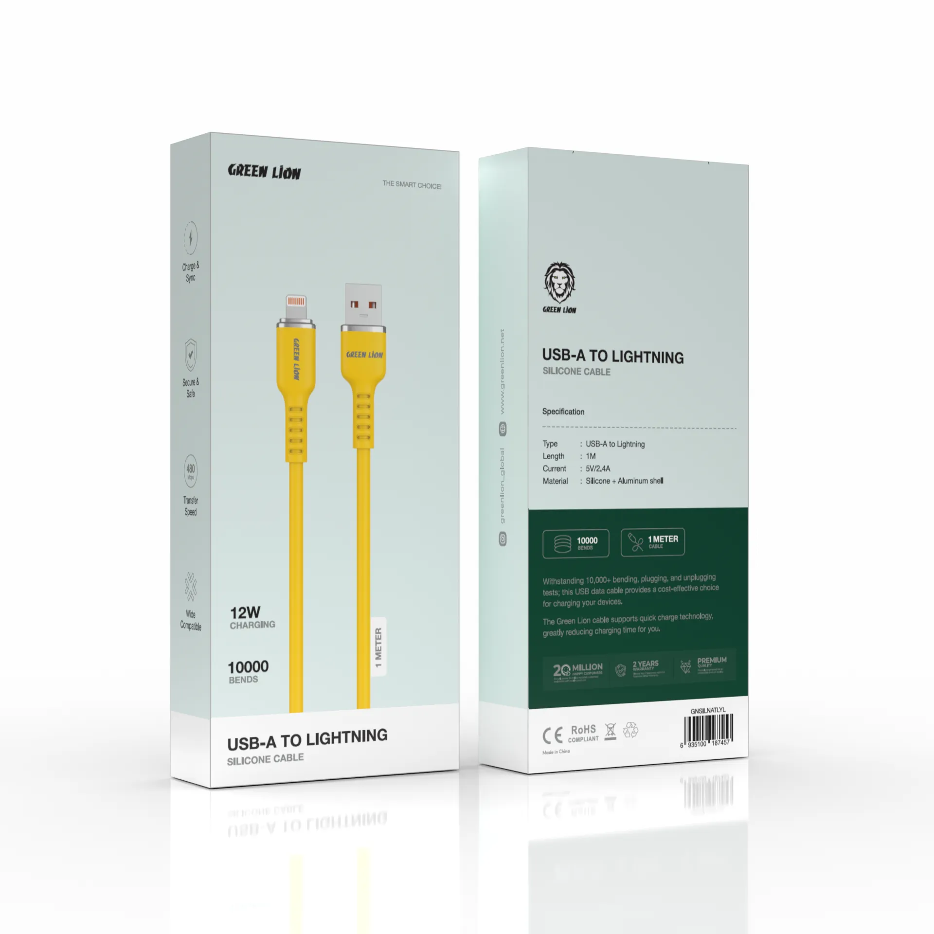 Order Green Lion USB-A To Lightning Silicone Cable - Yellow Now! | Jomla.ae